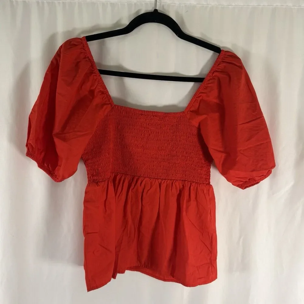 LOFT | Tops | Loft Blouse Womens Petite Small Red Square Neck Puff ...